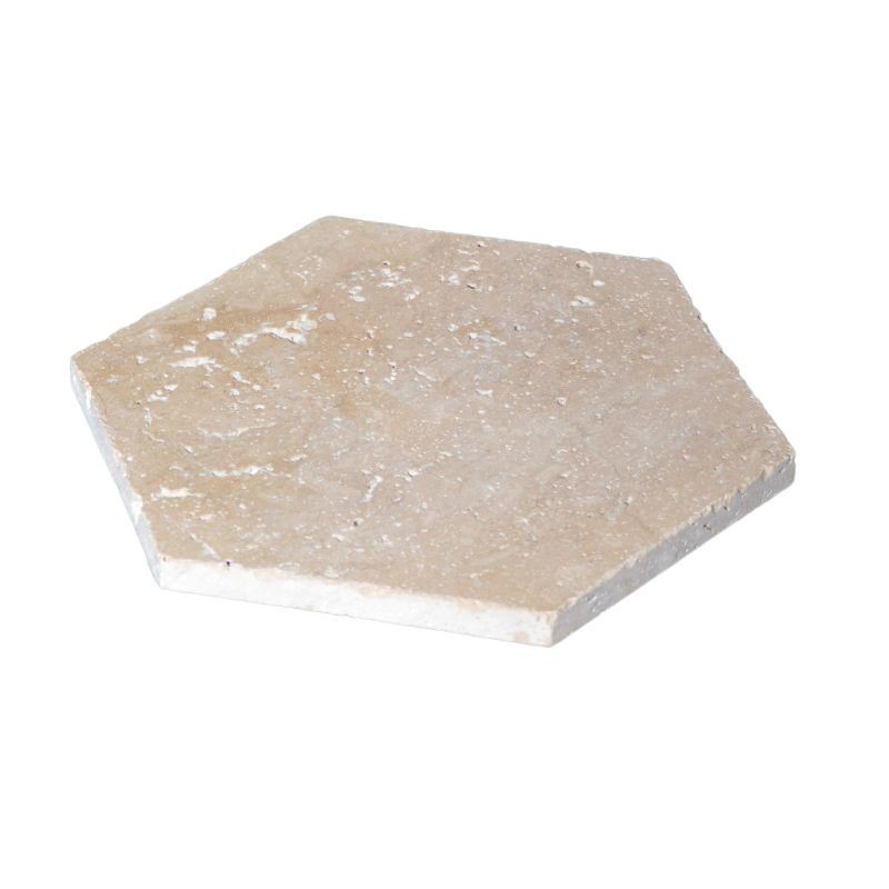 Hexagone en Travertin Beige Ivoire - Perles de Pierres